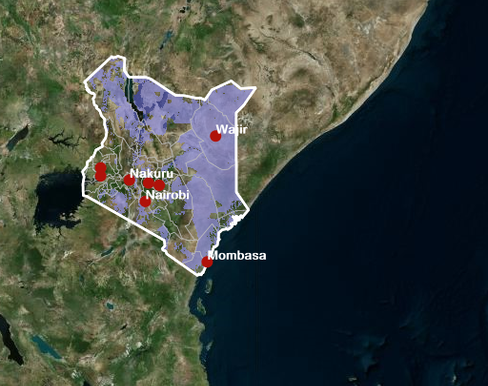 Onshore Wind Potential Area in Kenya (Windspeed at 100m in m/s ...