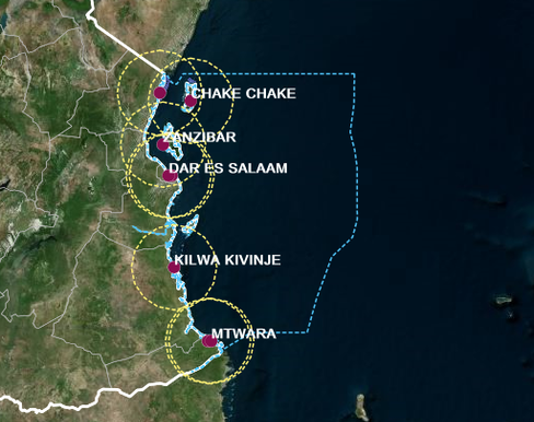 Offshore Wind Potential Area in Tanzania (Windspeed at 100m in m/s) - Interactive Web Map